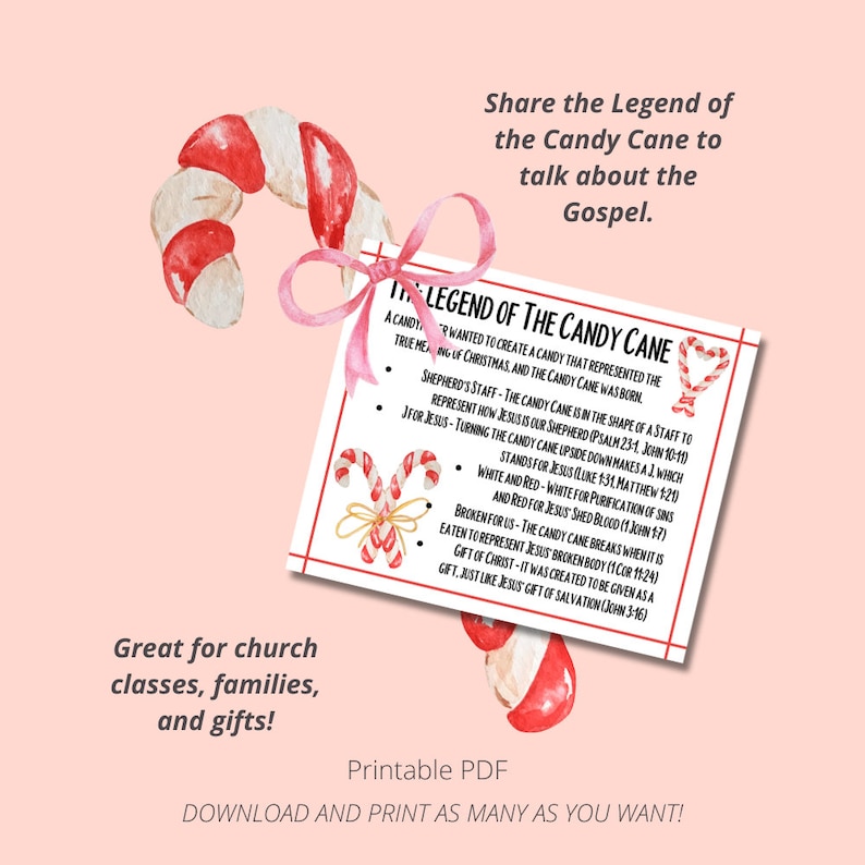 Legend of the Candy Cane Treat Tags, Printable Candy Cane Tags for ...