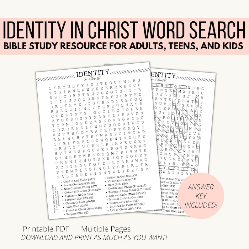 Identity in Christ Word Search, Printable Christian Word Search, Bible ...