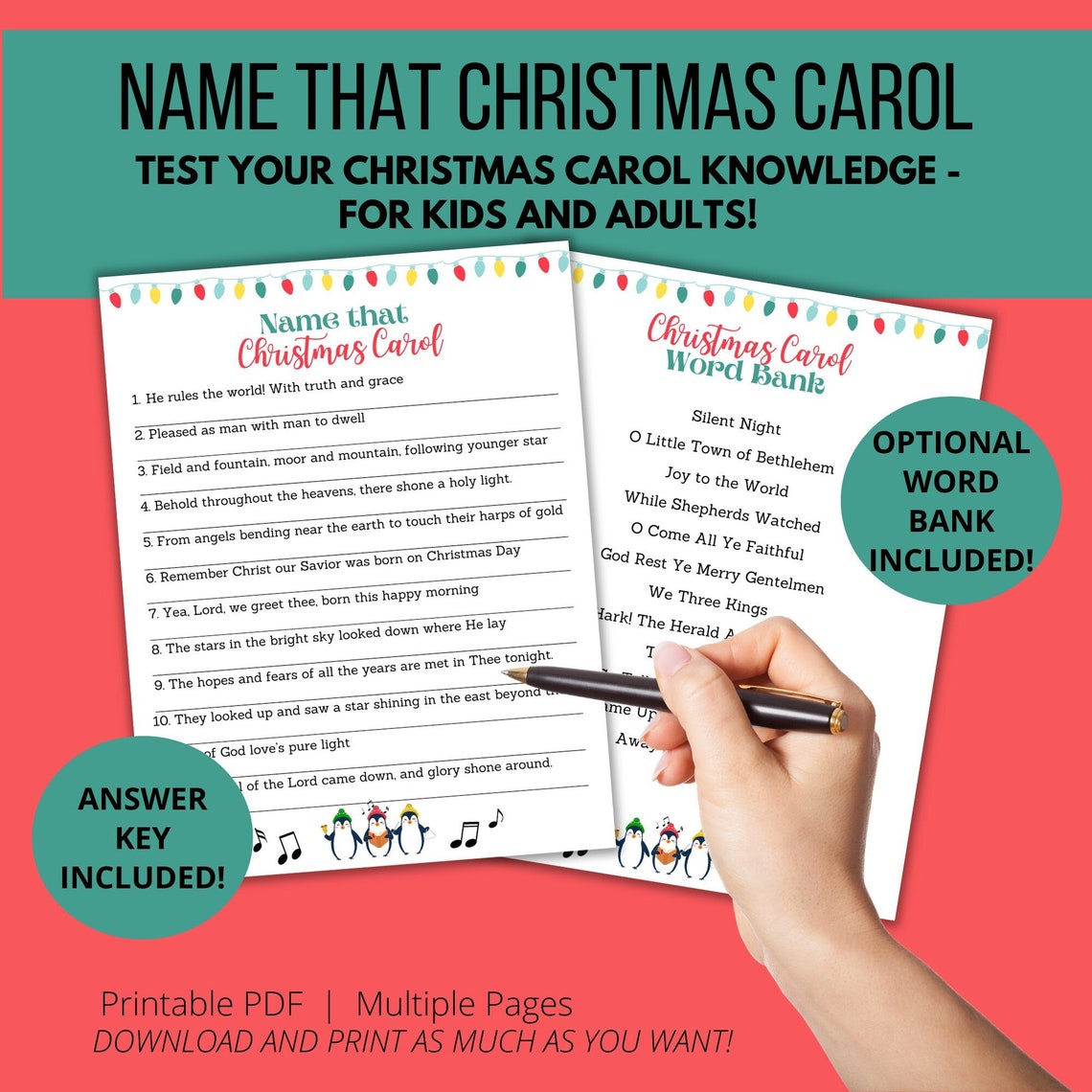 Name That Christmas Carol Printable Party Game, Guess the Christmas ...
