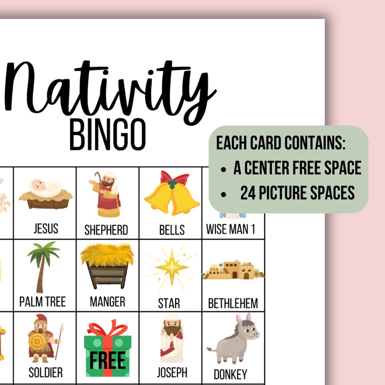 Printable Nativity Bingo Board for Kids and Teens for Sunday School ...