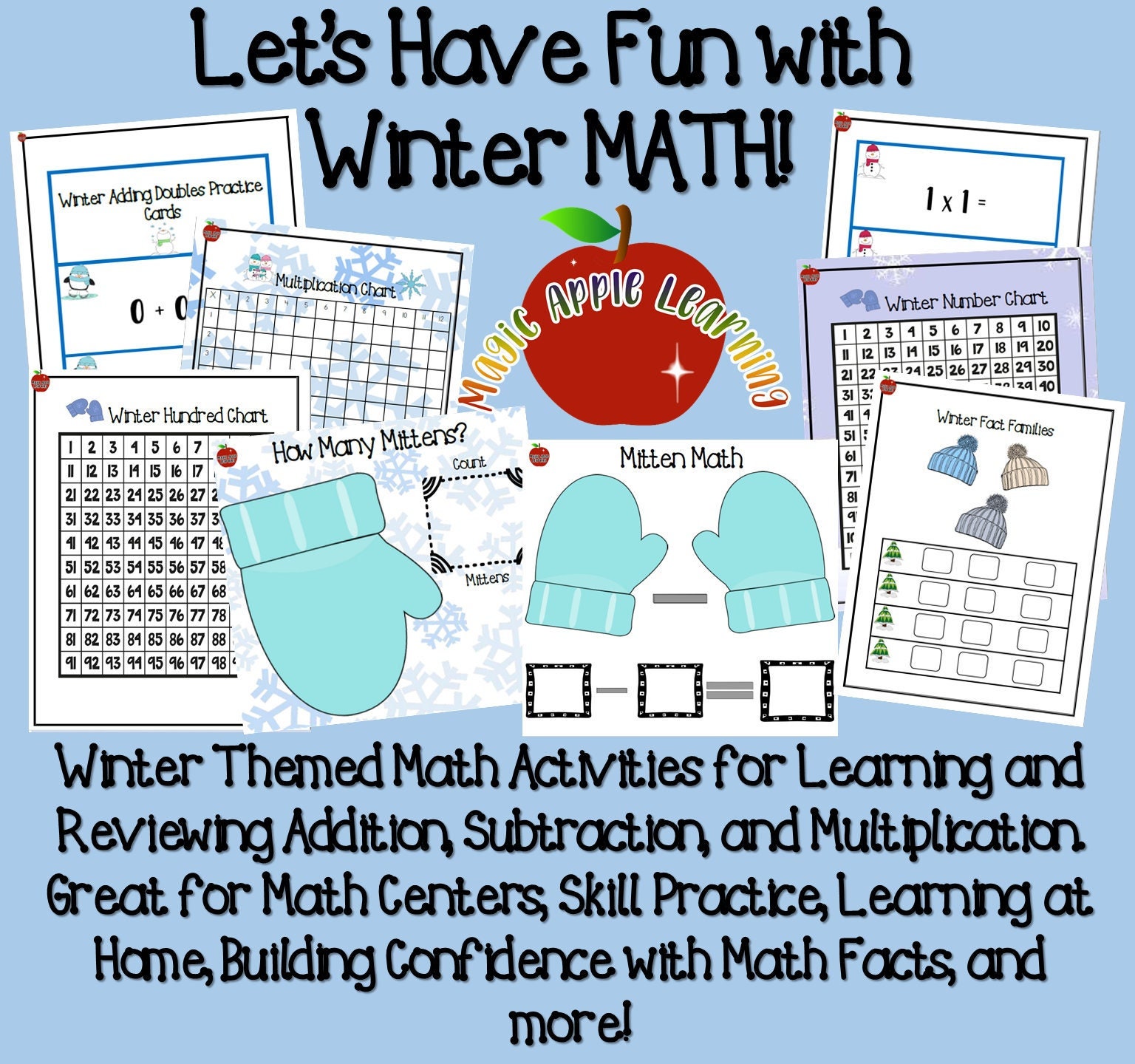 Winter Math Activities Addition Subtraction Multiplication Flashcards ...