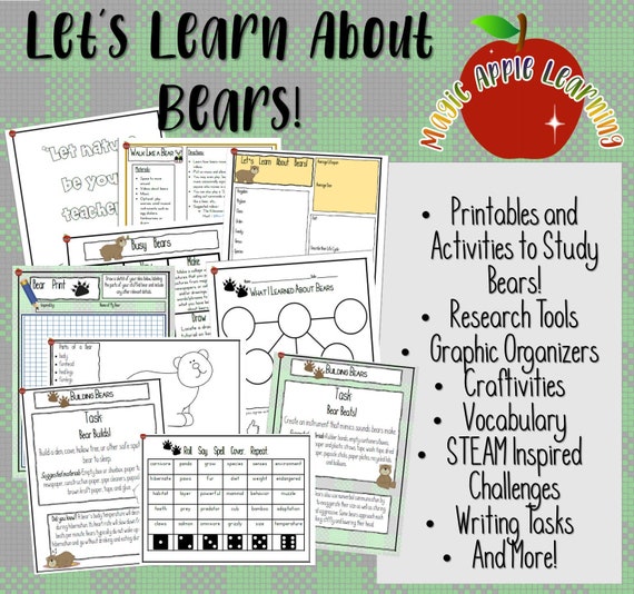 Bear Learning Activities Bear Unit Study Learn About - Etsy