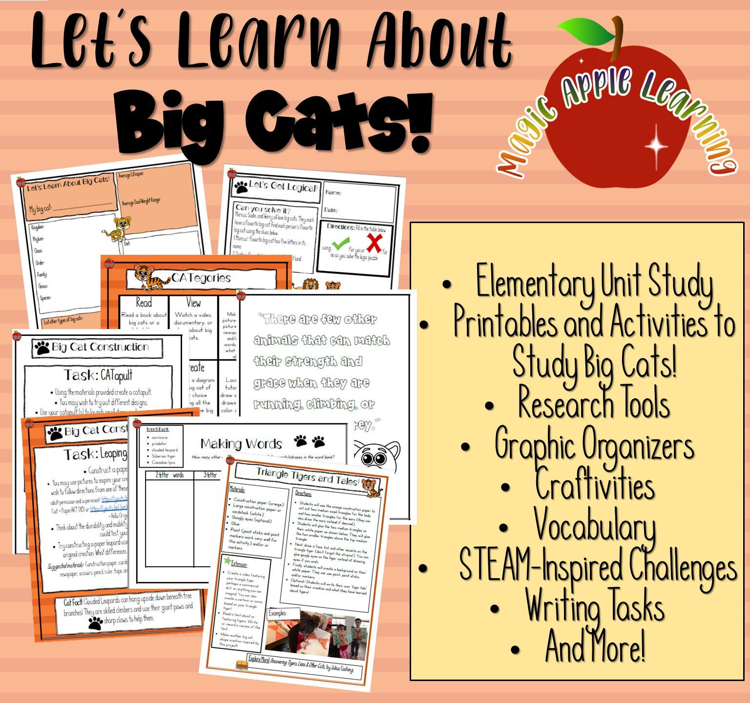 Big Cats Unit Study, Animal Themed Learning Activities, Wild Cats ...