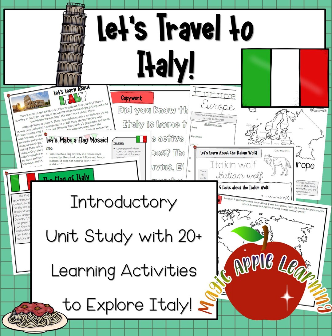 Italy Around the World Country Unit Study Intro to Italy Activities - Etsy