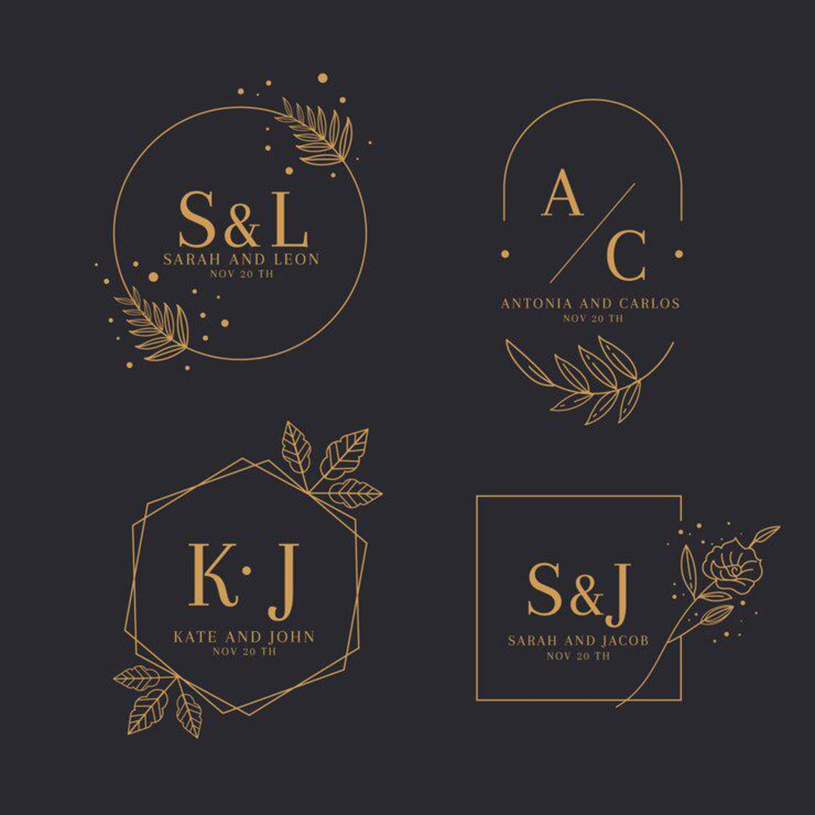 Premade Logo Design • Wedding Floral Monogram • Modern Floral Couple ...