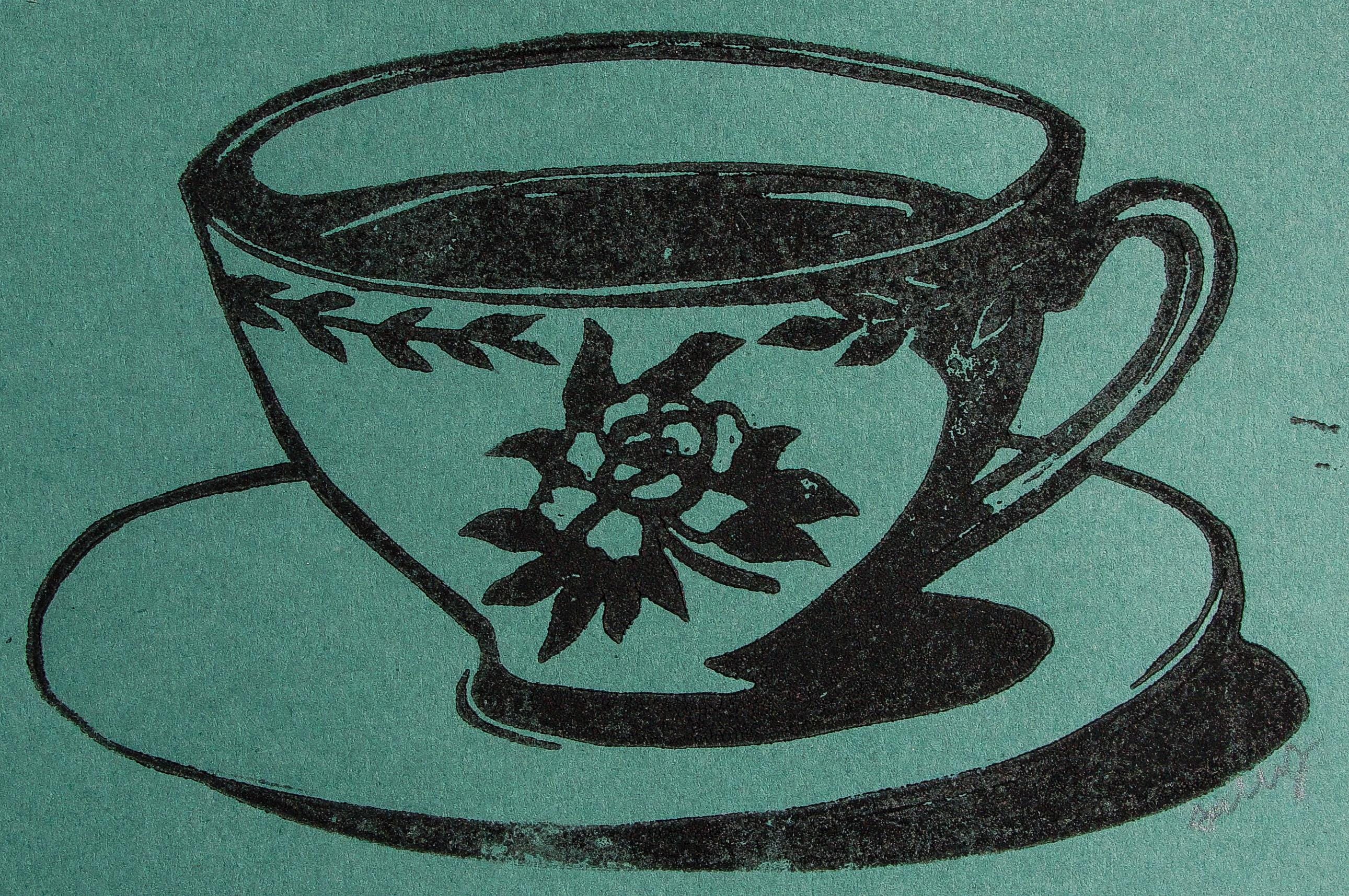 Floral Teacup - Original Linocut Print - Etsy