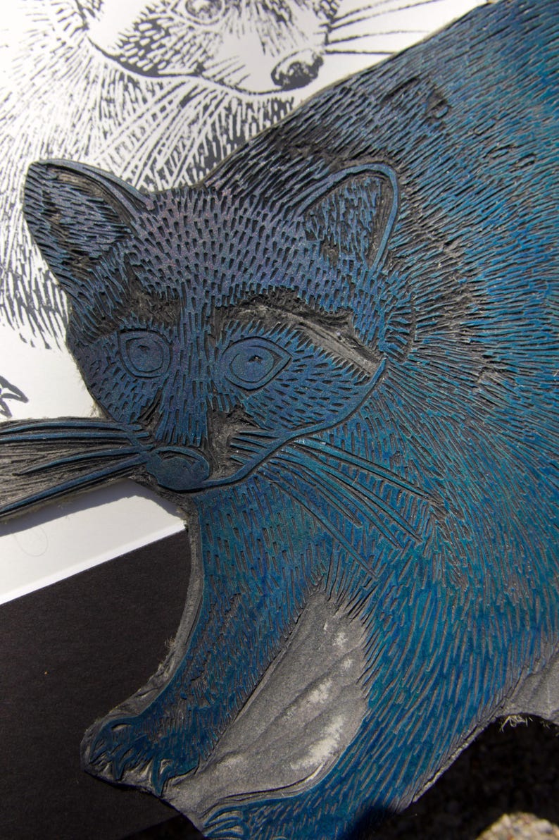Raccoon- Original Linocut Print - Etsy