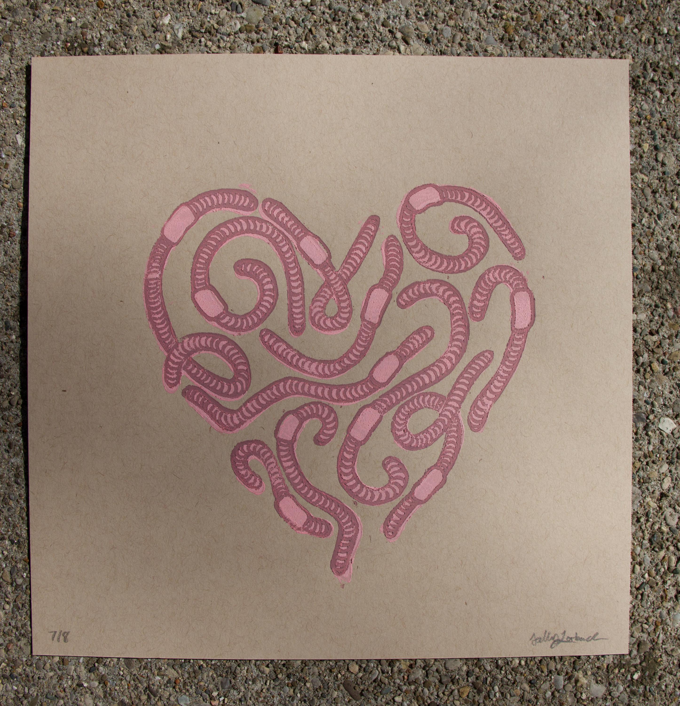 Worm Heart - Original Linocut Print - Etsy