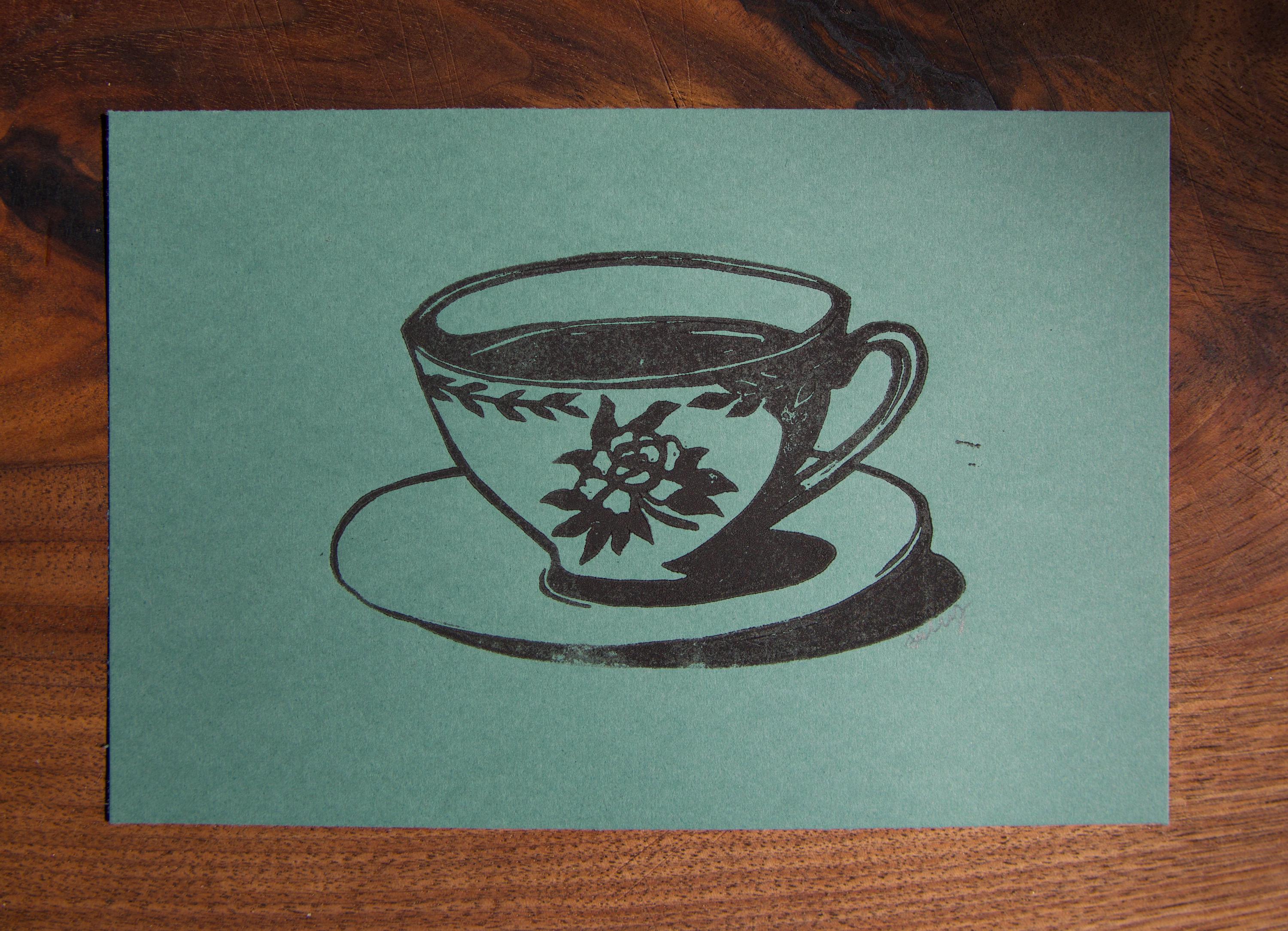 Floral Teacup - Original Linocut Print - Etsy