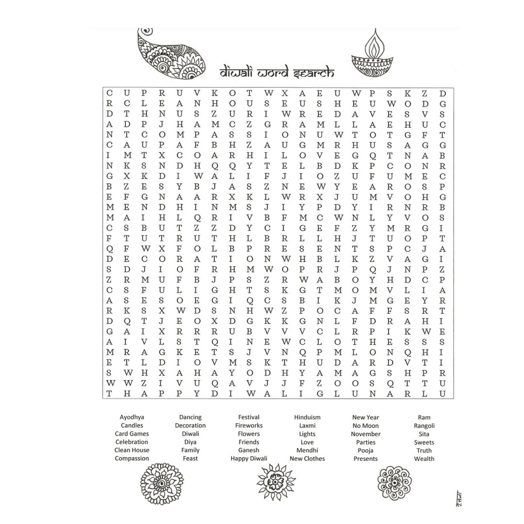 Diwali Word Search | Easy to Print @ Home - Etsy