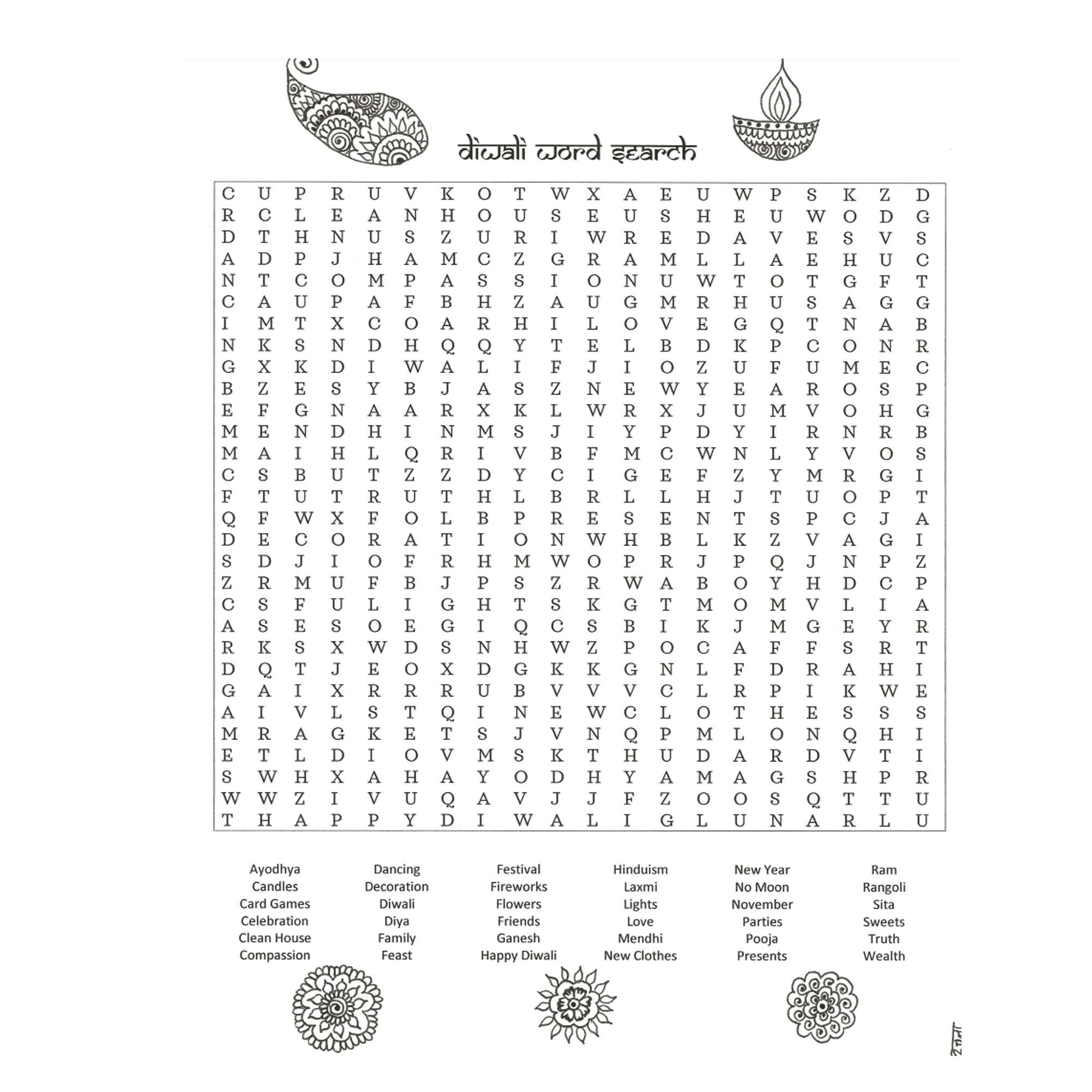 Diwali Word Search | Easy to Print @ Home - Etsy