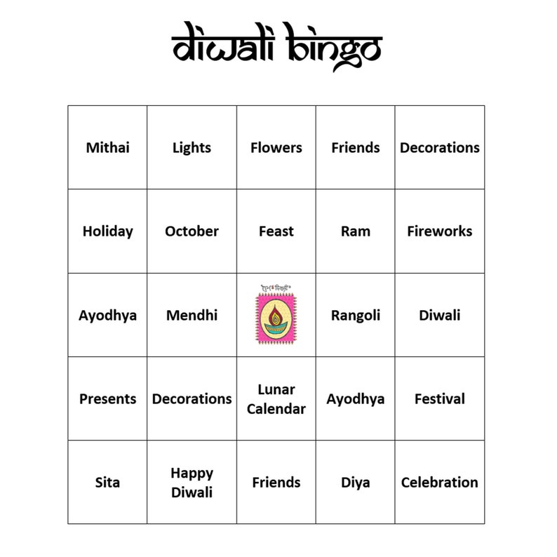 Diwali Bingo for 25 People | Easy to Print @ Home - Etsy