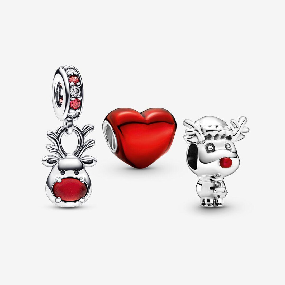 Pandora Christmas Red Nose Reindeer Murano Charm Set - Etsy