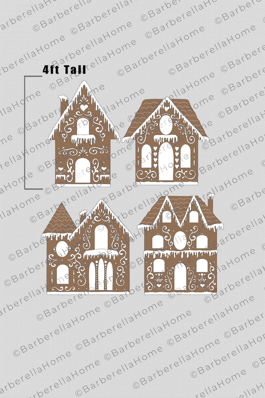 FOUR 4ft Gingerbread Houses Template When Made. Printable Trace and Cut ...