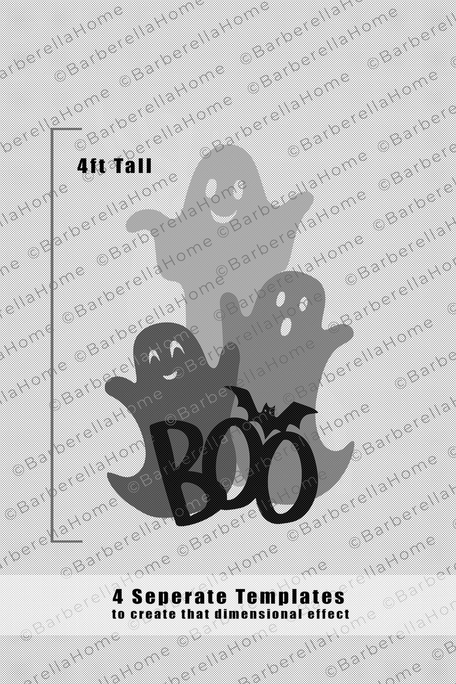 4ft Cute Ghost Trio With BOO Template When Made. Printable Trace & Cut ...