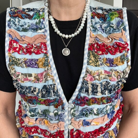 Vintage Cottagecore patchwork ribbon vest - Gem