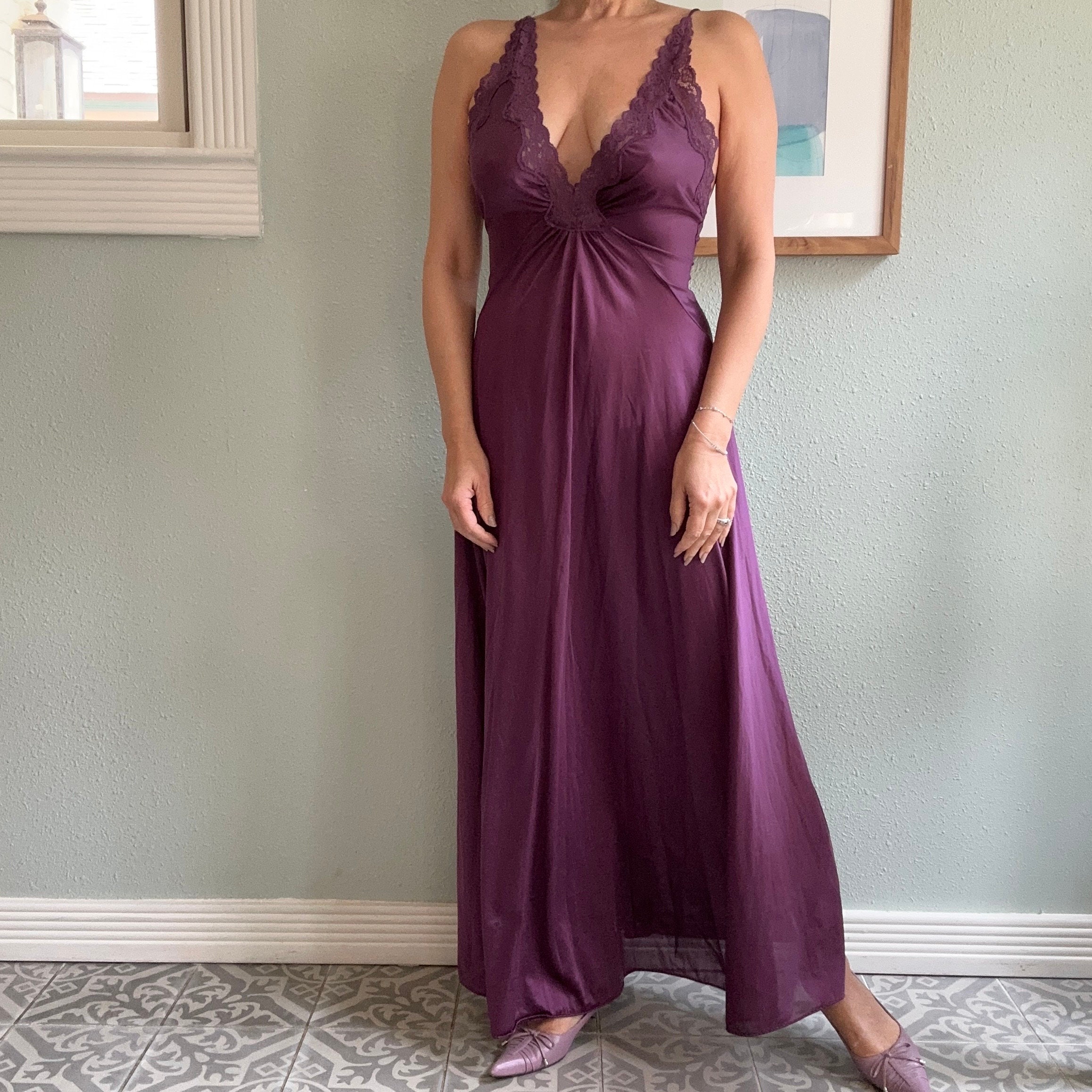 60s Lingerie Miss Elaine Purple Nightgown - Etsy