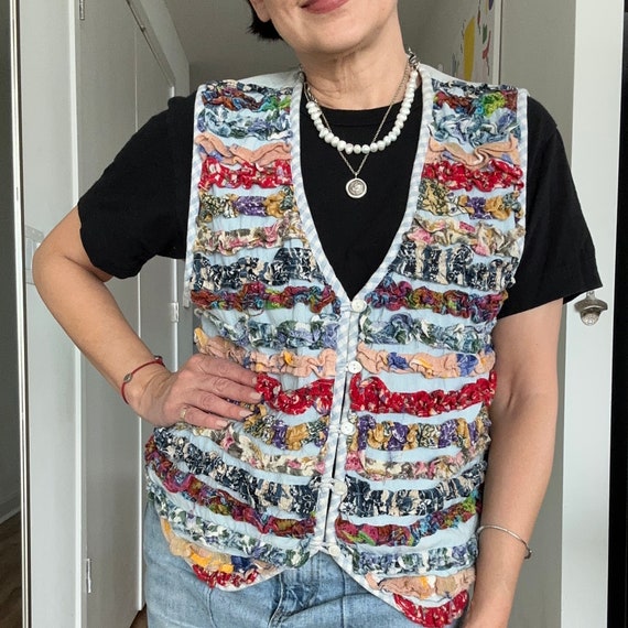 Vintage Cottagecore patchwork ribbon vest - Gem