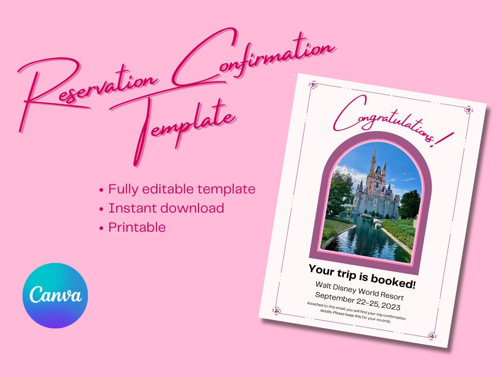 Reservation Confirmation Template | Canva Template | Template for ...