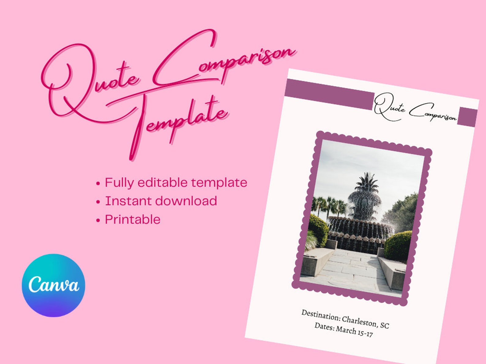 Quote Comparison Template | Canva Template | Fully Editable Travel ...