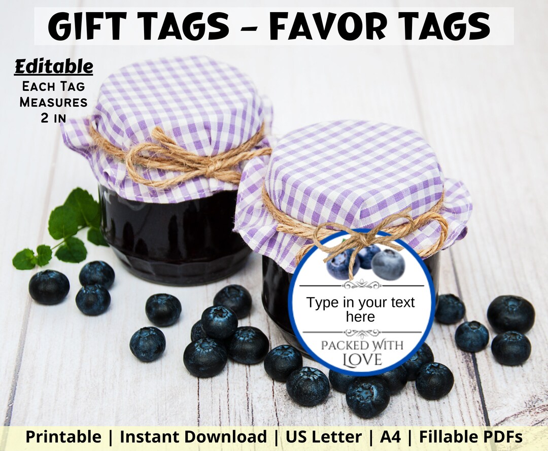 Printable Blueberry Jam Tag, Editable Favor Treat Tag, Gift Tag Label ...