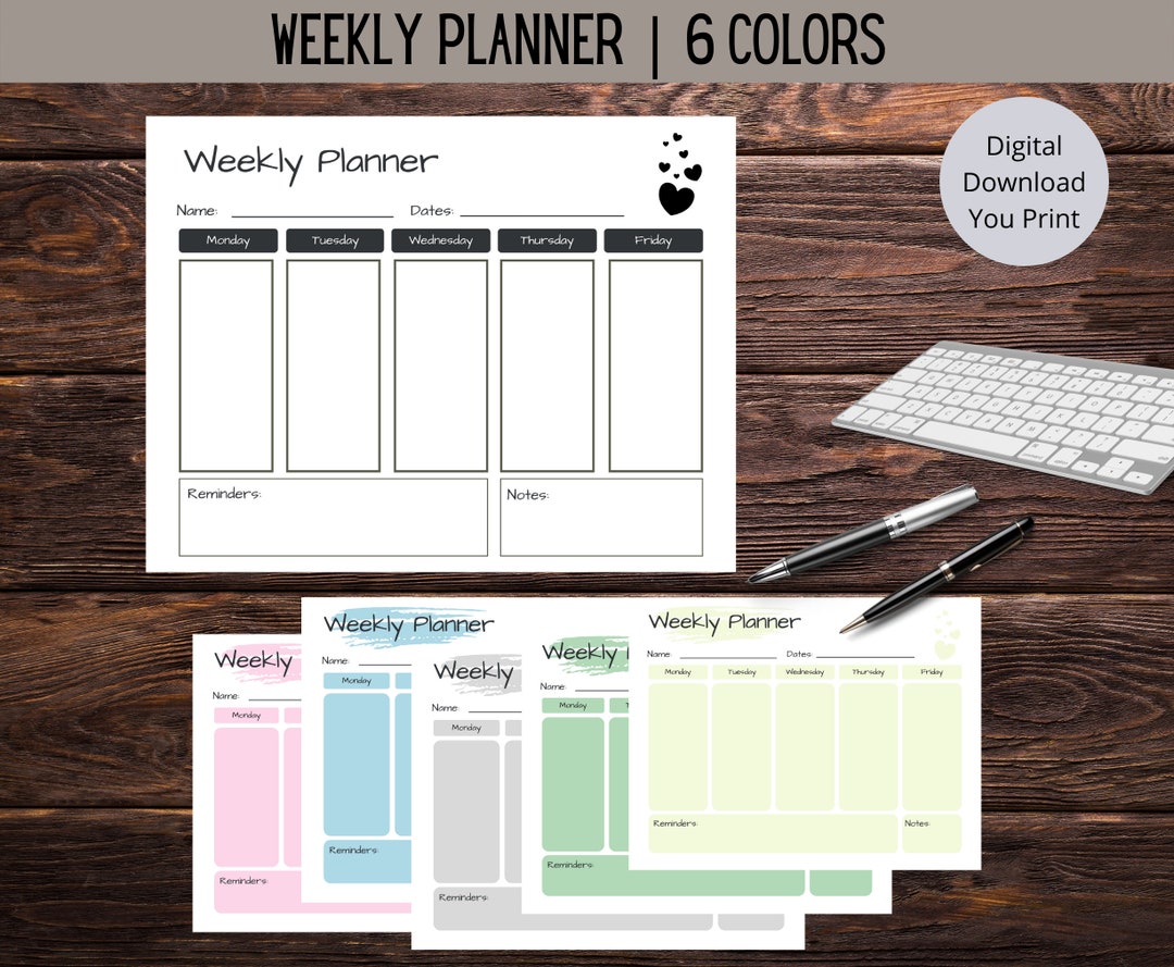 PRINTABLE Weekly Planner /basic/6 Colors - Etsy
