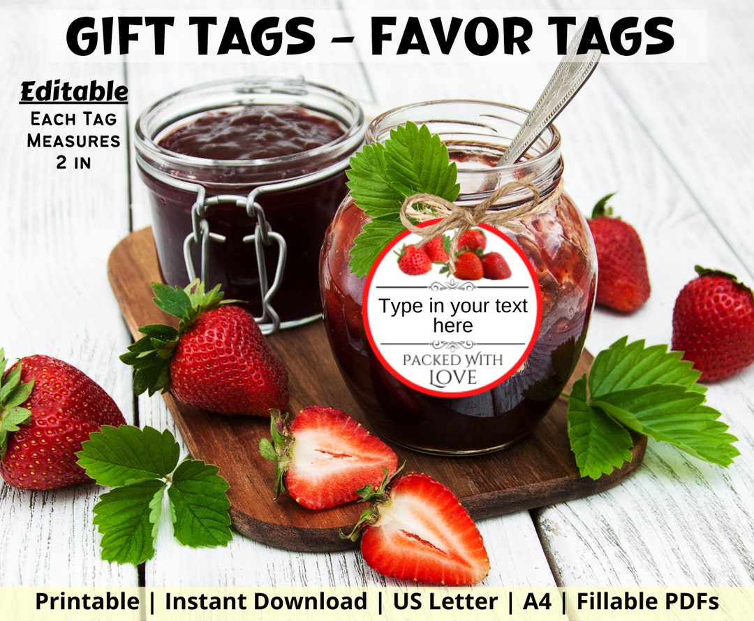 Printable Strawberry Jam Tag, Editable Favor Treat Tag, Gift Tag Label ...