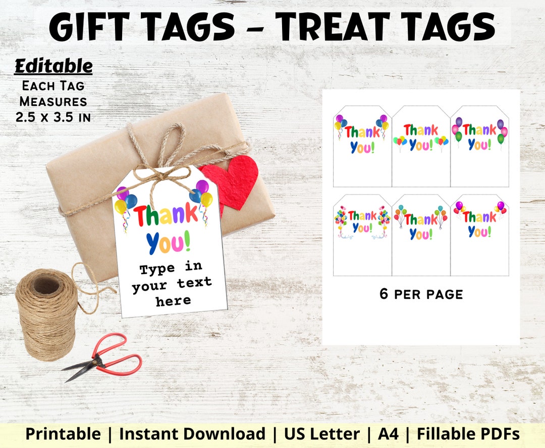 Printable Thank You Gift Tag, Editable Favor Tag, Treat Tag, Gift Tag ...