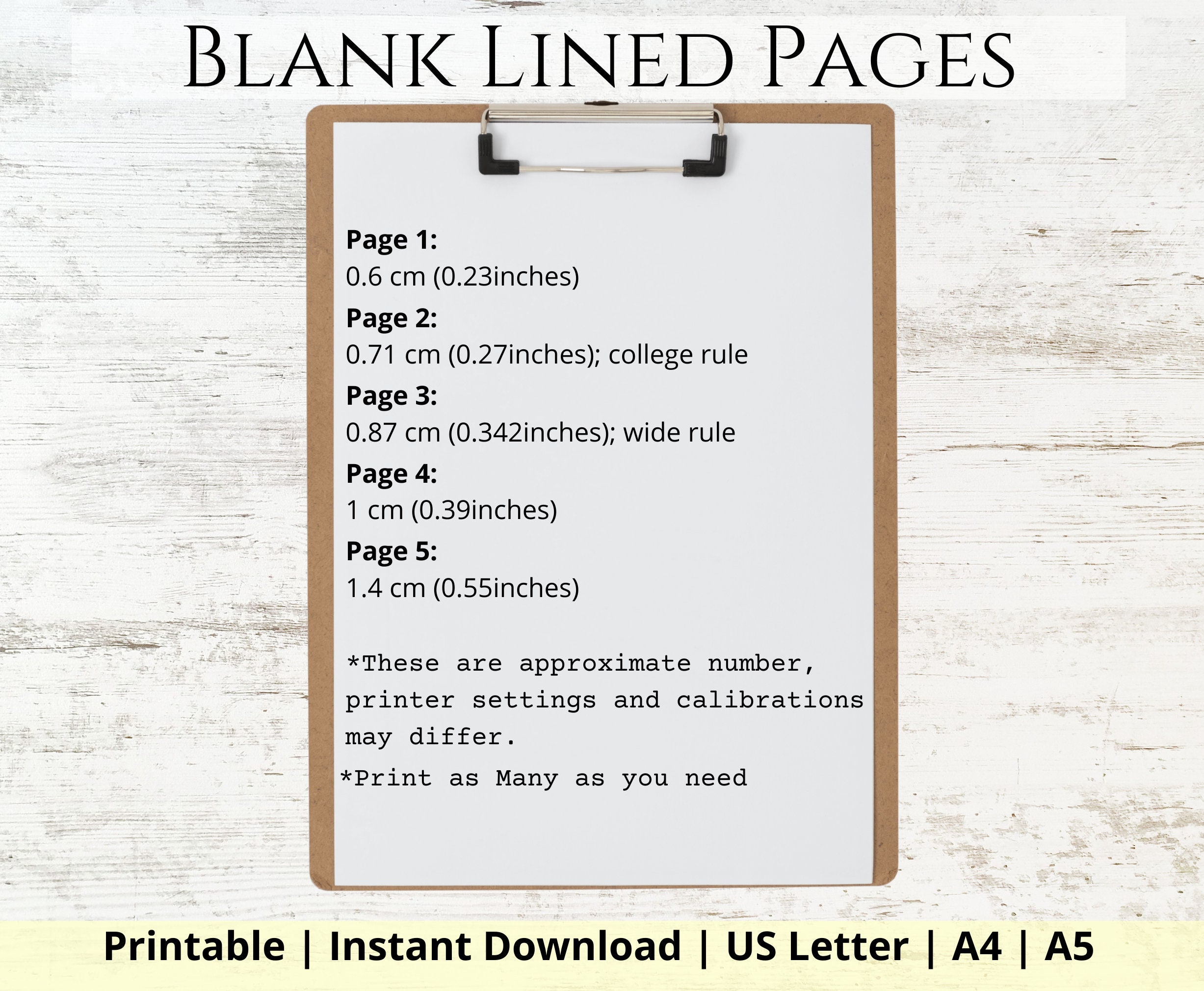 Printable Lined Paper PDF, Wide Ruled Paper, College Ruled Paper ...
