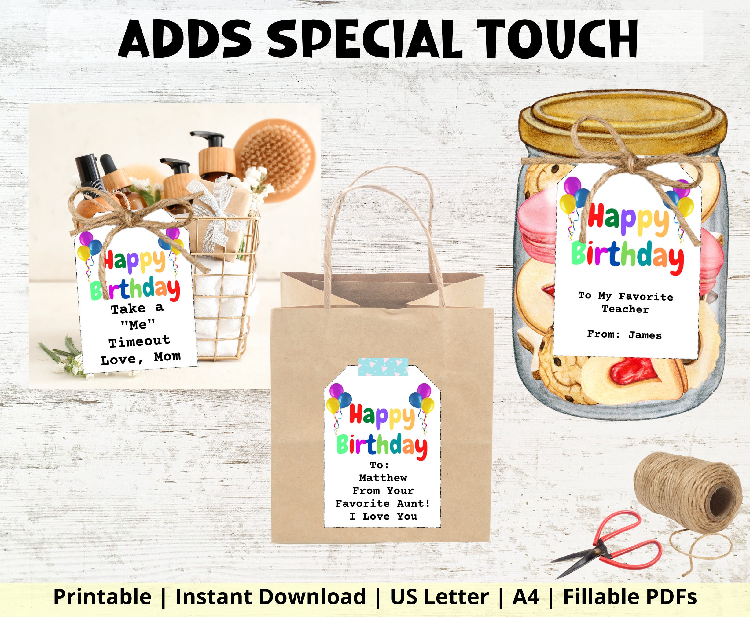 Printable Happy Birthday Gift Tag, Editable Favor Treat Tag, Gift Tag ...