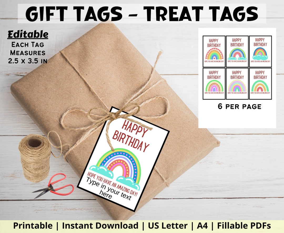 Printable Happy Birthday Gift Tag, Editable Favor Treat Tag, Gift Tag ...