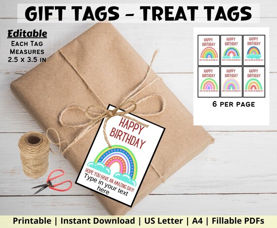 Printable Happy Birthday Gift Tag Editable Favor Treat Tag - Etsy