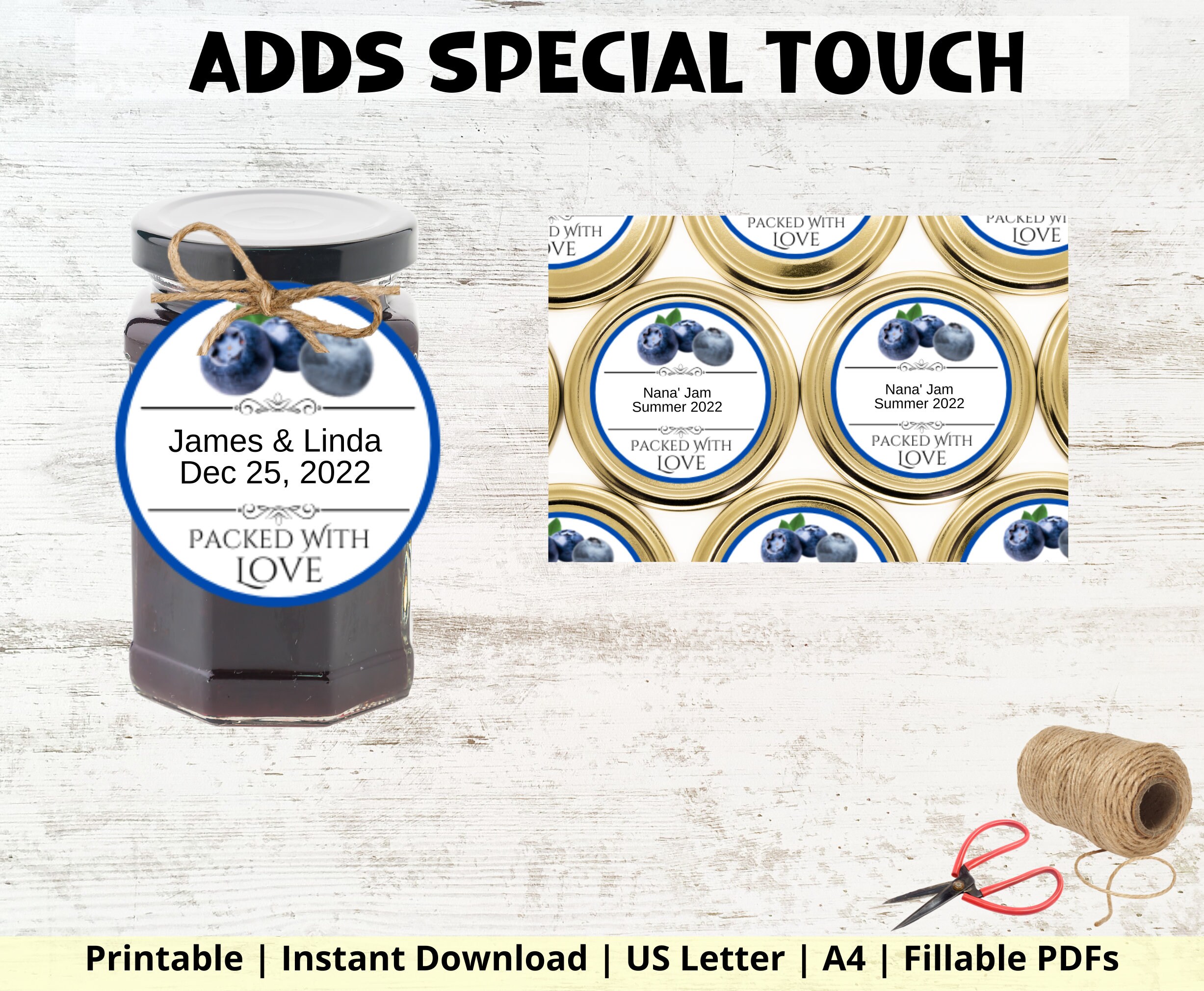 Printable Blueberry Jam Tag, Editable Favor Treat Tag, Gift Tag Label ...