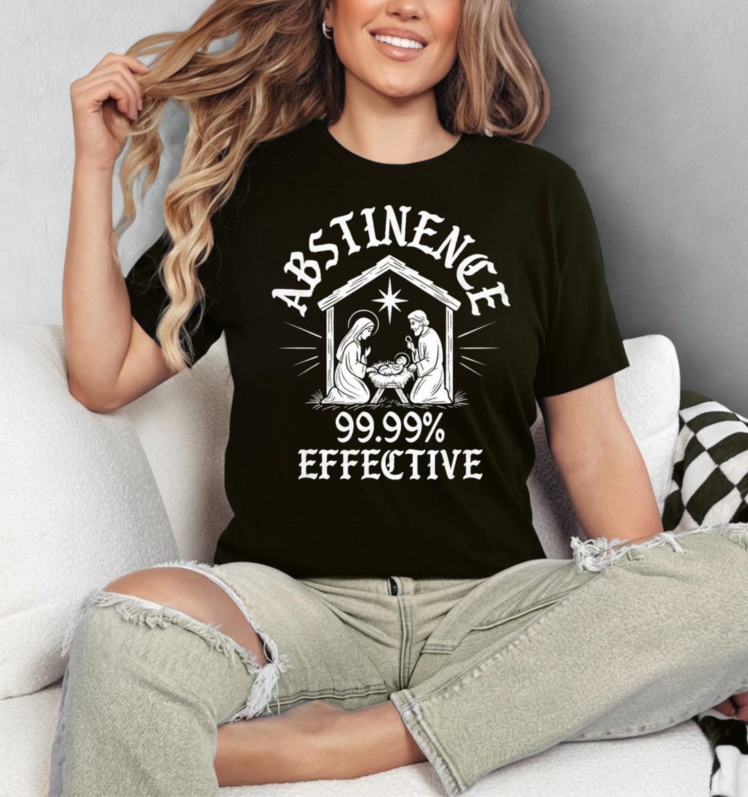 Abstinence 99.99% Effective Funny Christian T-shirt, Religious Humor ...