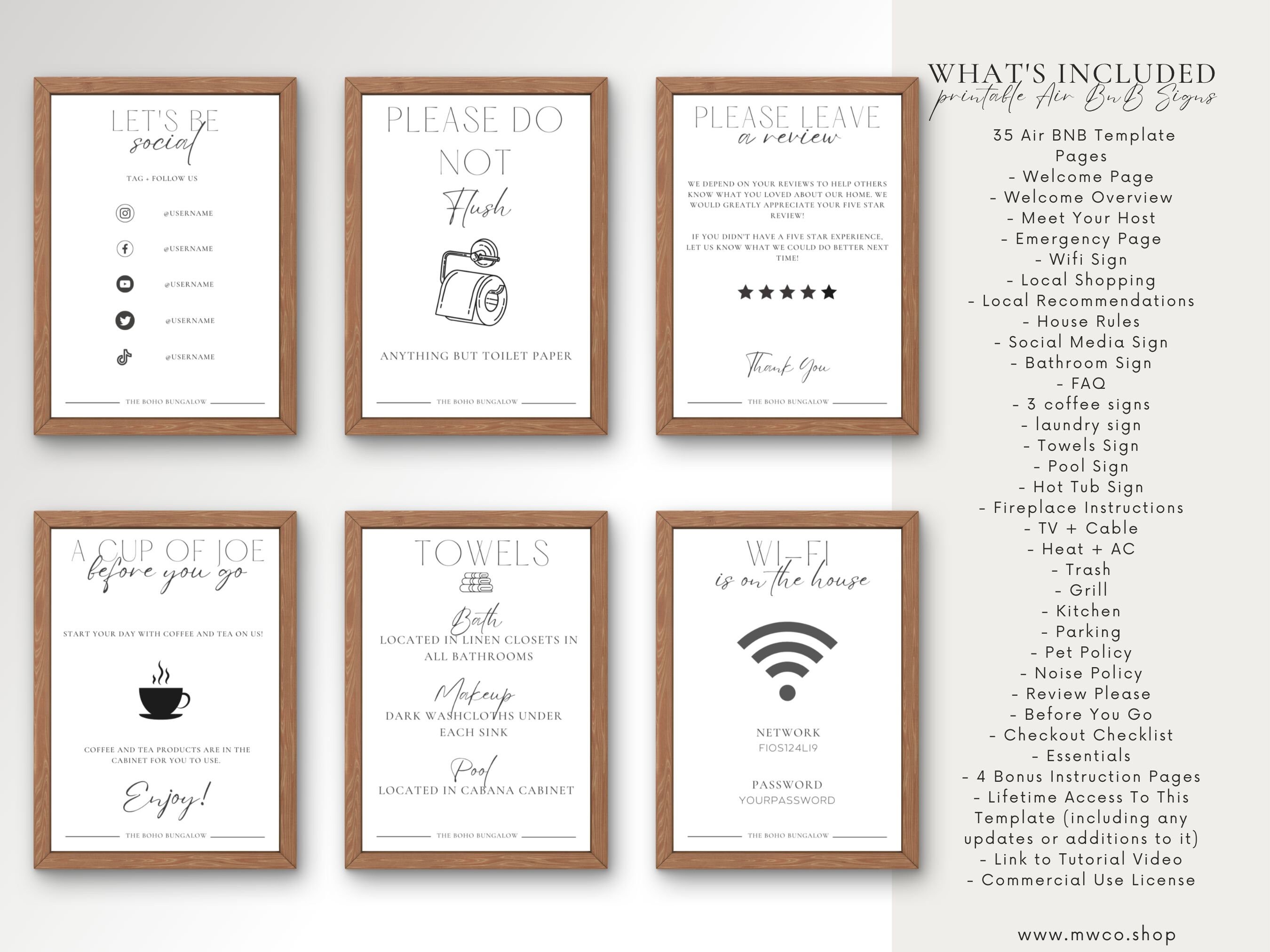 Airbnb Printable Sign Bundle Canva Template, Vacation Rental, Wifi Sign ...