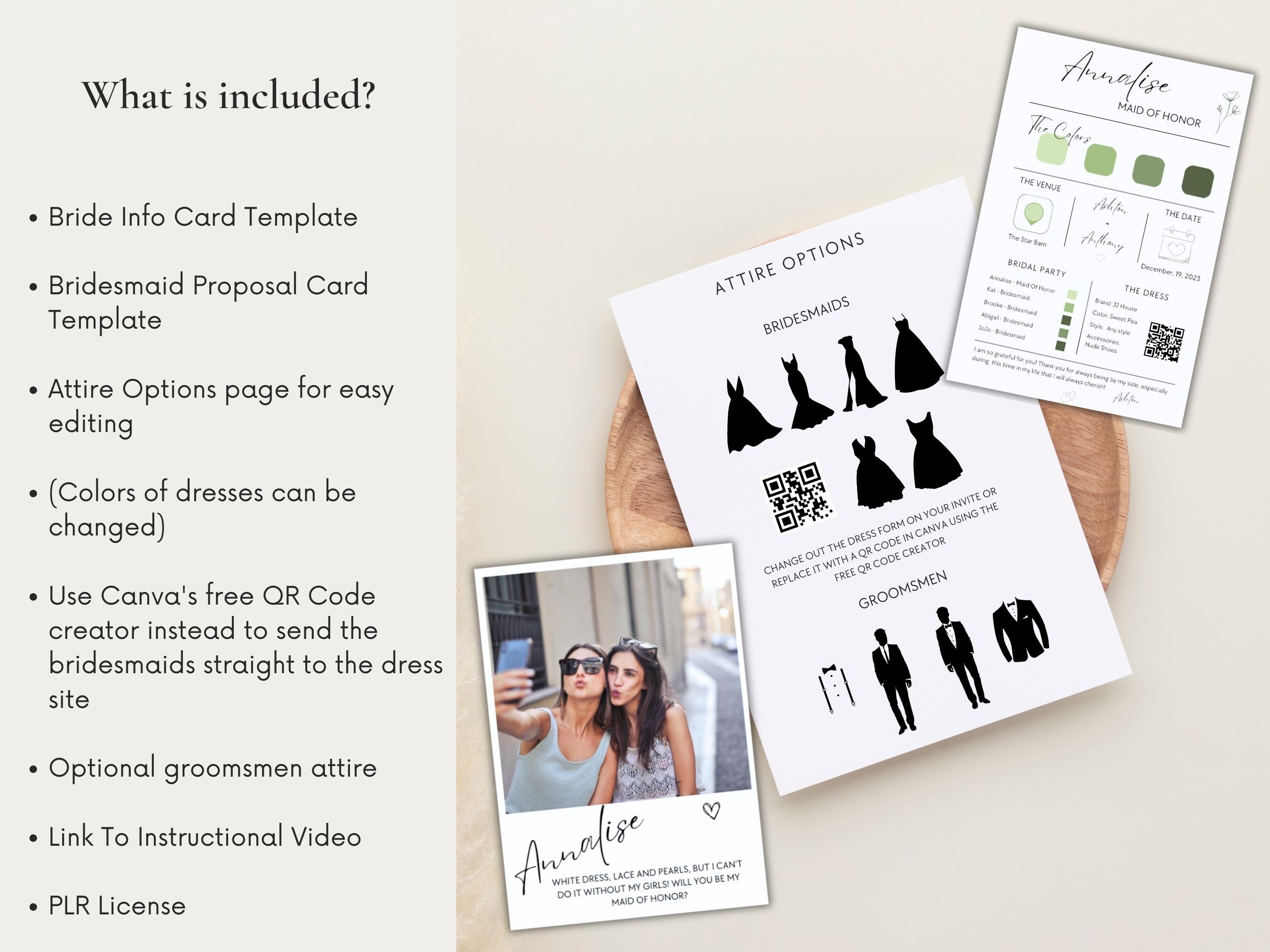 Bridesmaid Info Card Template PLR Commercial, Bridal Party Info Card ...