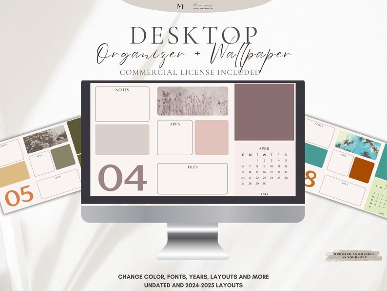 EDITABLE Desktop Wallpaper Organizers + Folder Icons, Bundle, 2024–2025 ...