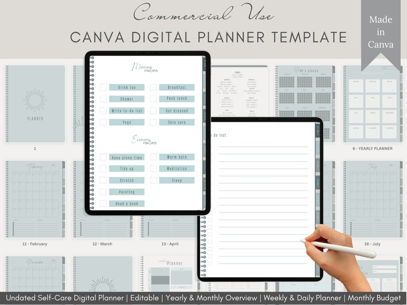 PLR Digital Planner Template Canva | Editable Canva Planner Template Kit | Hyperlinked Tabs ...