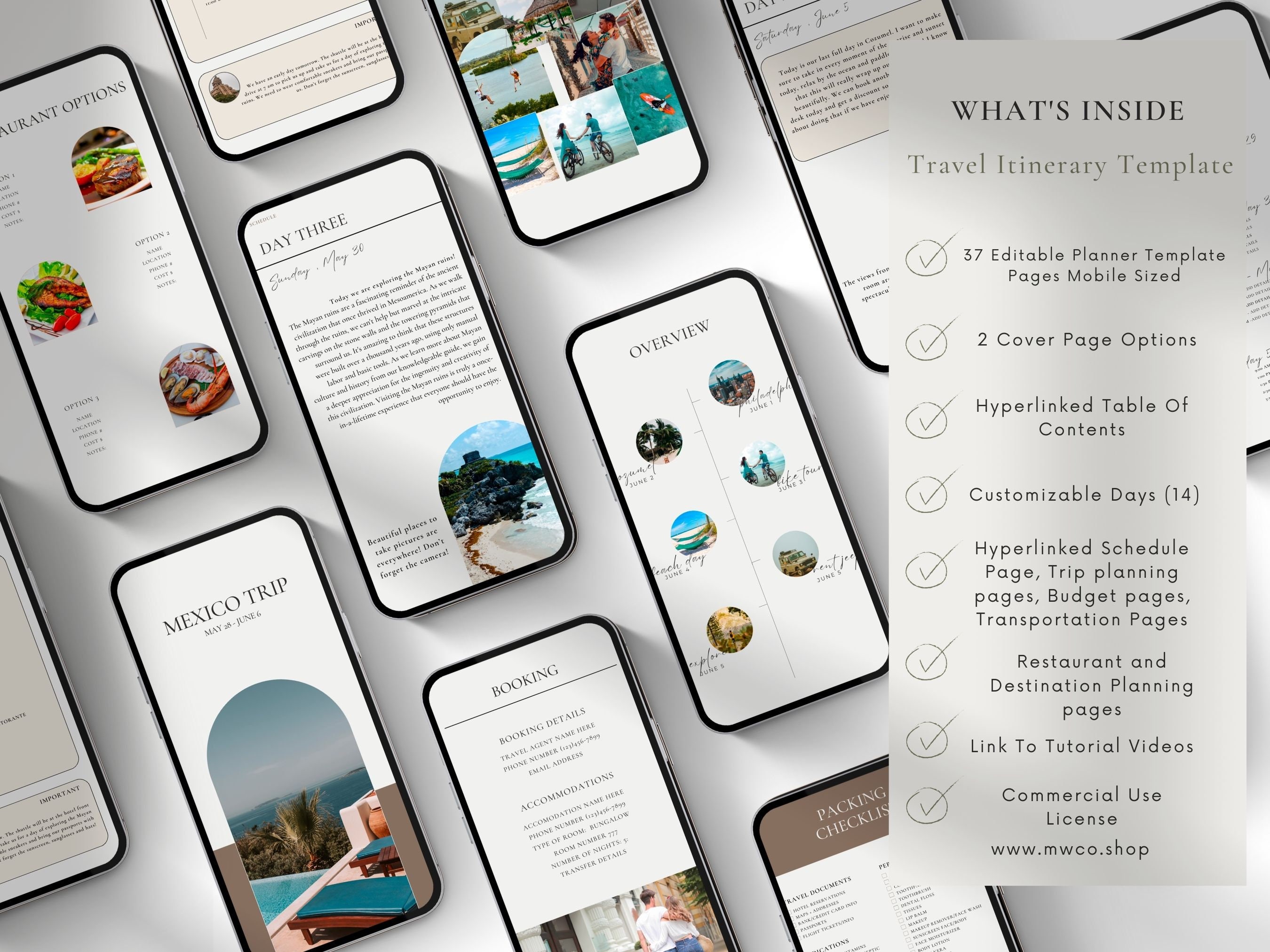 Travel Itinerary Aesthetic Minimalist, PLR Canva Template, Mobile ...