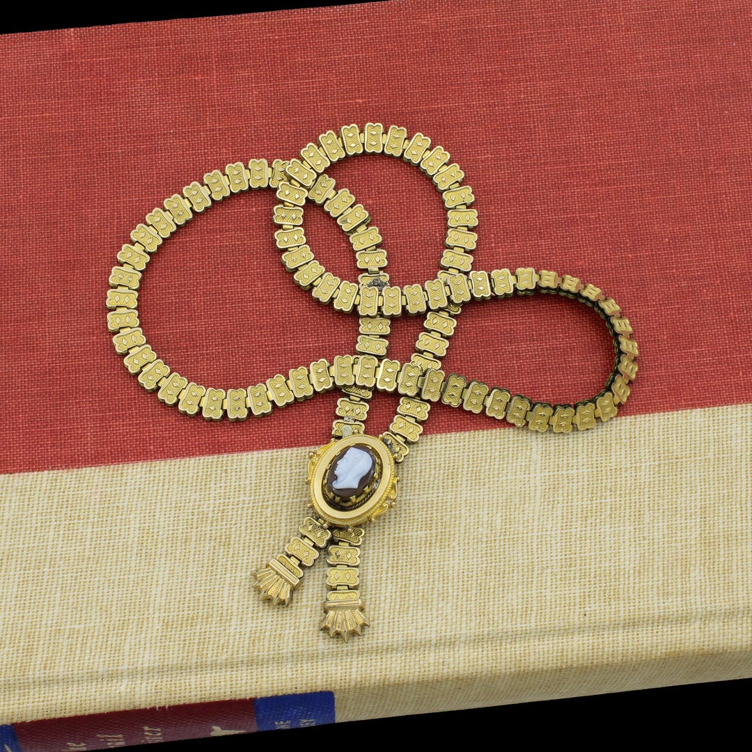 Victorian Gold-filled Hardstone Cameo Engraved Book Chain 19-inch ...
