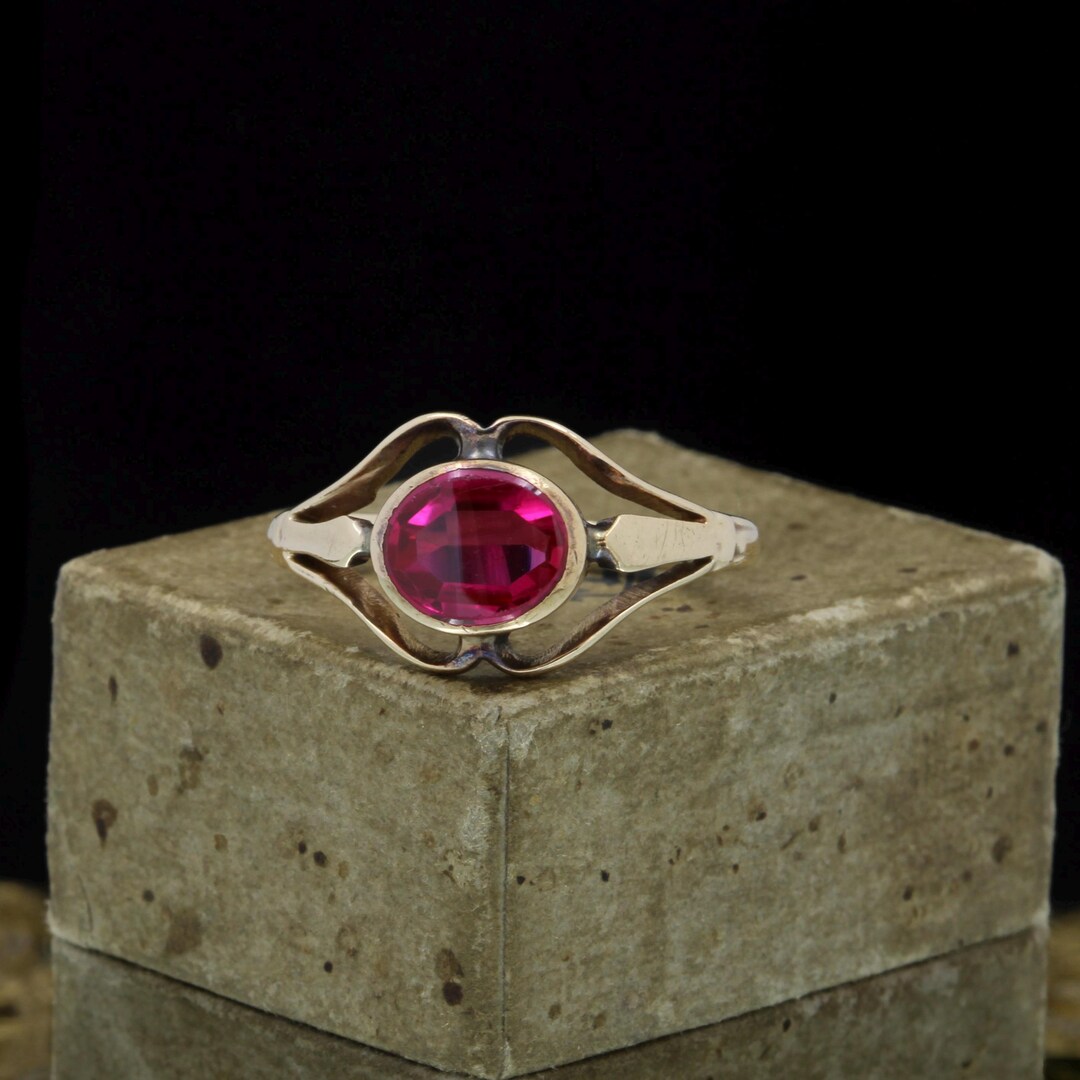 Vintage 10k Yellow Gold Oval Buff Top Lab Created Ruby Ring Size 4.5 - Etsy