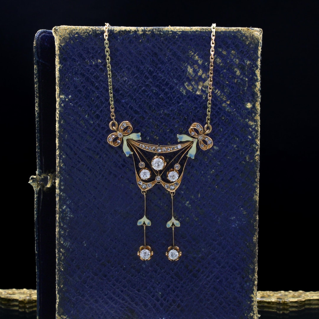 Antique Russian Edwardian 14k Yellow Gold Diamond Negligee Necklace 15. ...
