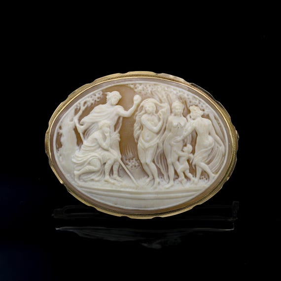 14K Yellow Gold Judgement of Paris Carved Shell Cameo… - Gem