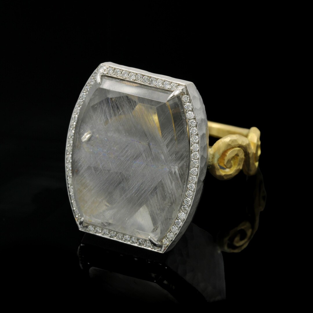 Pamela Froman 18k Two-tone Gold 18.80ct Rutilated Quartz & Diamond Ring ...