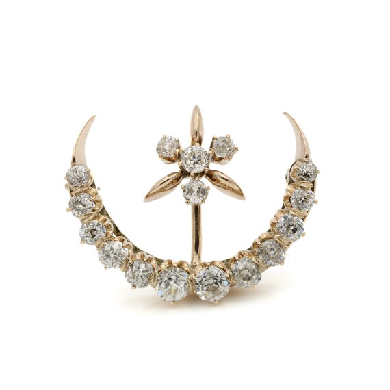 Antique Victorian Crescent Moon 14K Gold 3.00 ctw Dia… - Gem
