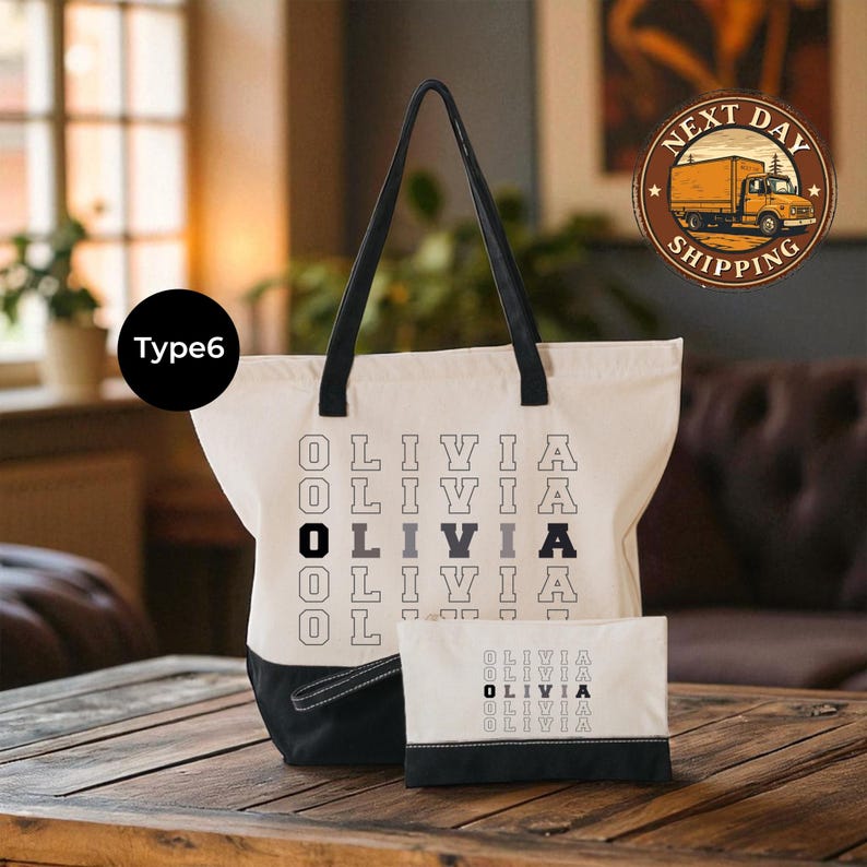 Custom Name Canvas Tote Bag, Personalized Name Monogram Tote, Custom ...