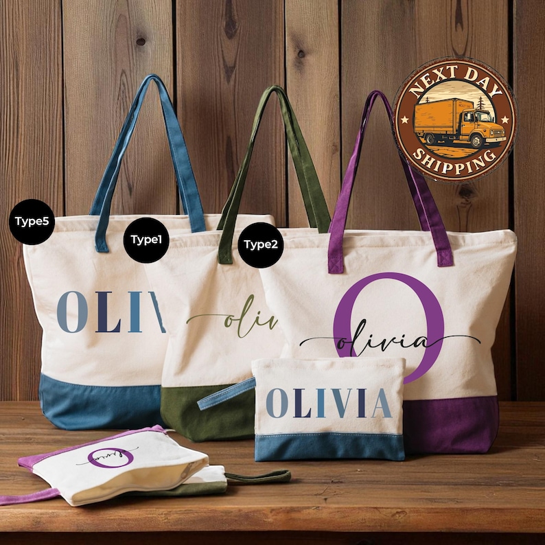 Custom Name Canvas Tote Bag, Personalized Name Monogram Tote, Custom ...