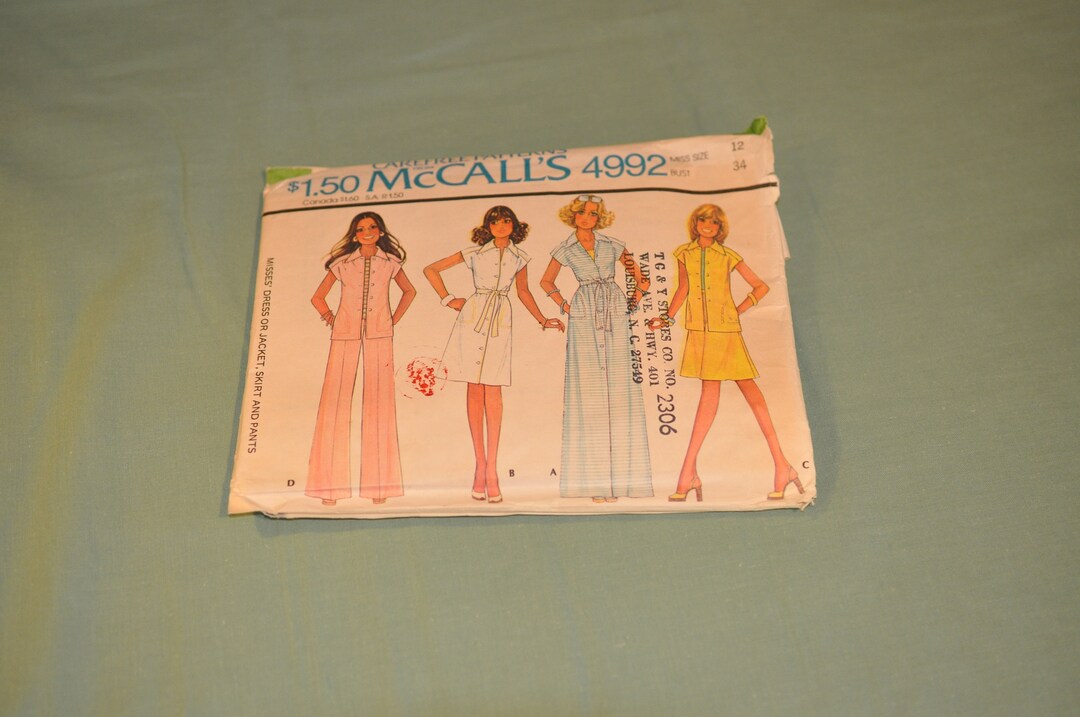 Mccalls Sewing Pattern Used From 1970's #4492 - Etsy