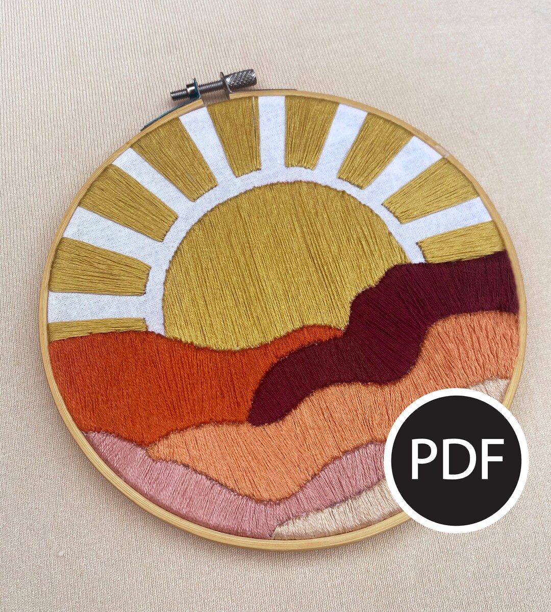 Easy Desert Sunrise Embroidery Pattern for Beginners - Boho Apartment ...