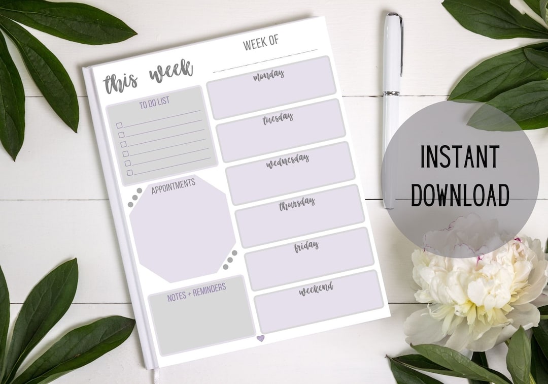 Printable Weekly Planner | Purple Planner Printable | Purple and Gray ...
